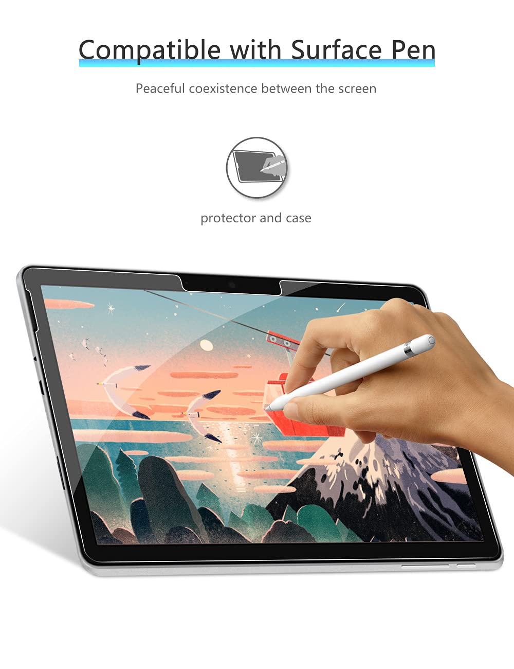 OMOTON 2 Pack Screen Protector for Microsoft Surface Go 4 / Surface Go 3/ Surface Go 2 / Surface Go(10.5 inch, 2023/2021/2020/2018), Tempered Glass/Case Friendly/Surface Pen Compatible