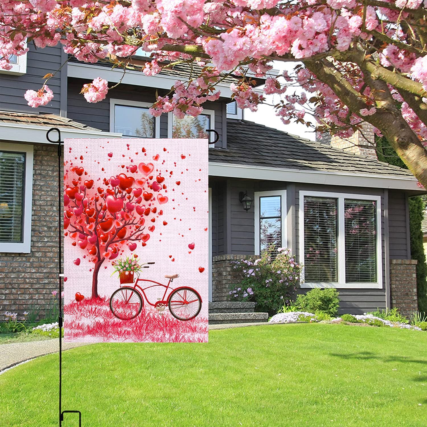 Valentine's Day Garden Flag,12 x 18 Inch Love Flag Valentines Heart Garden Flag Double Side Valentine's Day Decoration(12x18/28x40)