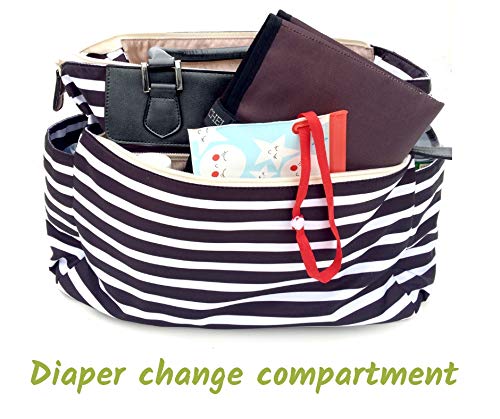 Prochel Diaper Bag Set Striped Crossbody Shoulder Tote Purse Black White (Black)