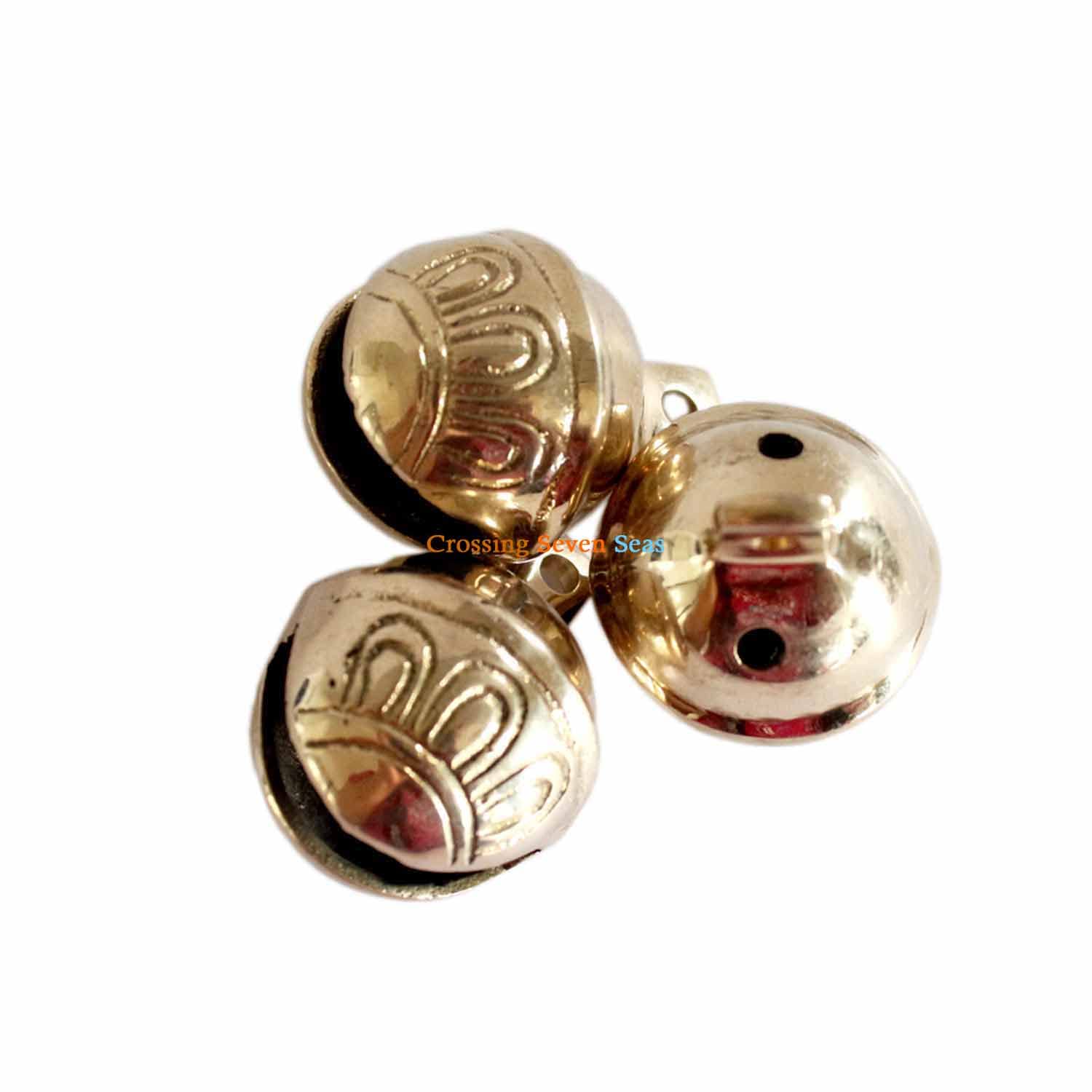 Crossing Seven Seas Handmade Brass Sleigh Bell Golden 44 mm Set of 6, Flower Design Sleigh Bell, Holiday Decoration, Wreath Supply, Christmas Decoration Wreath, Cowbell