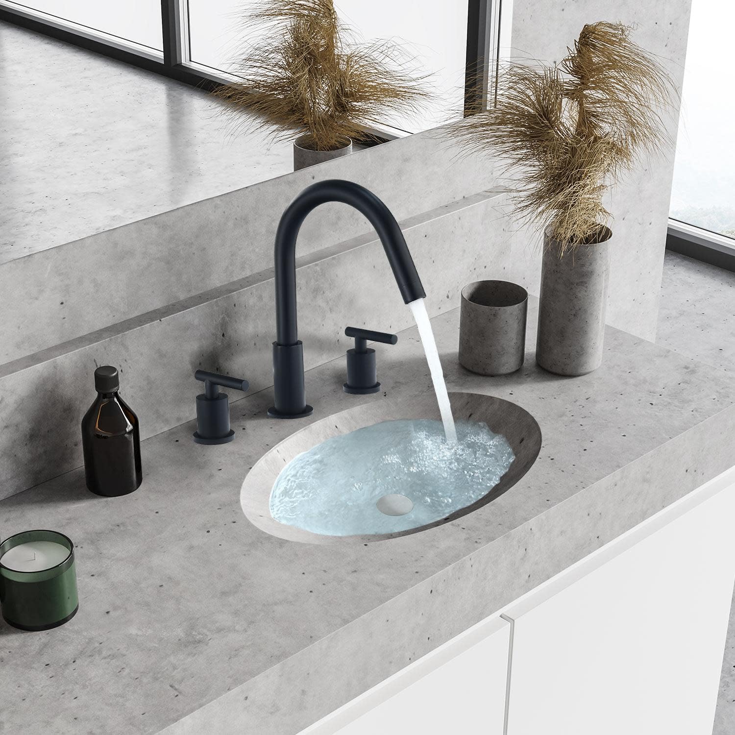 Balen 8. in Widespread 2-Handle Bathroom High-Arc Faucet in Matte Black