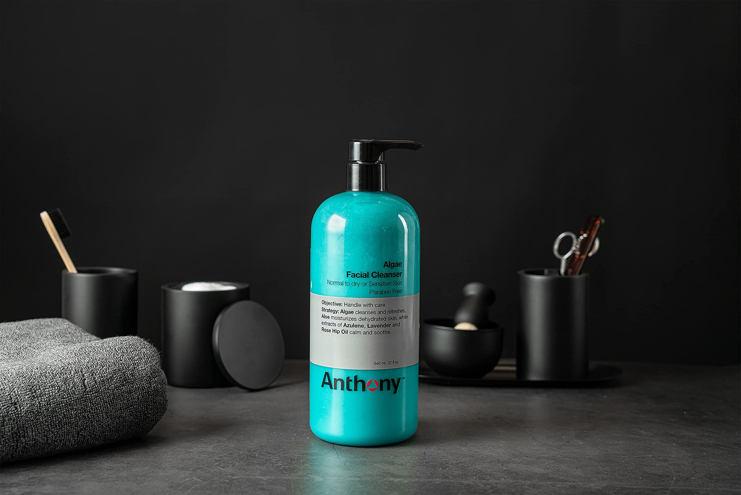 Anthony Algae Facial Cleanser, 32 Fl Oz. Contains Algae, Aloe Vera, Azulene, Lavender and Rose Hip Oil, Cleanses and Refreshes, Moisturizes and Hydrates, Calms and Soothes Your Skin.