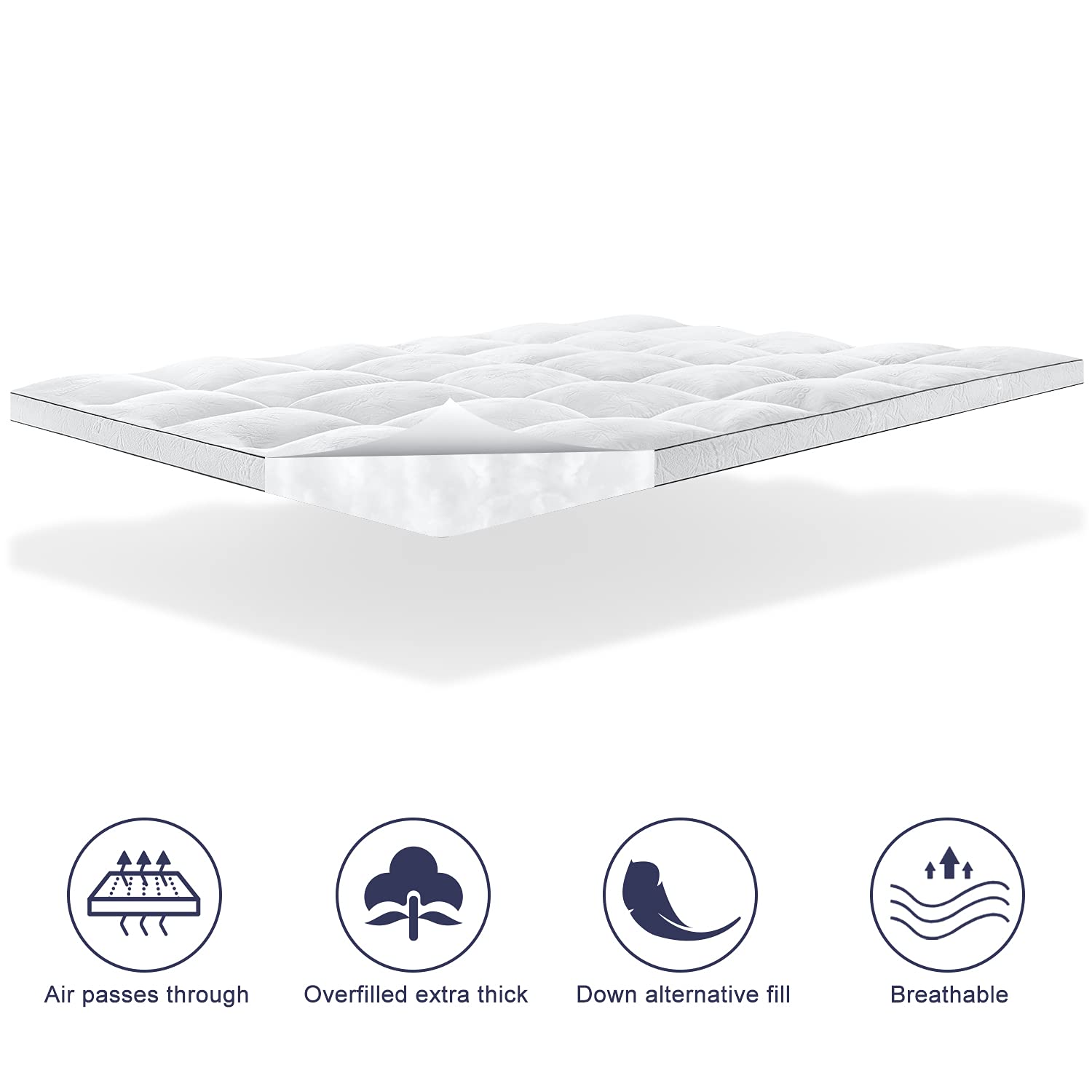 BedStory Bamboo Mattress Topper King, Extra Thick Cooling Mattress Pad Overfilled Never Goes Flat, Lumbar Strain Relieving, Back Pain Relief Improve Sleep Quality