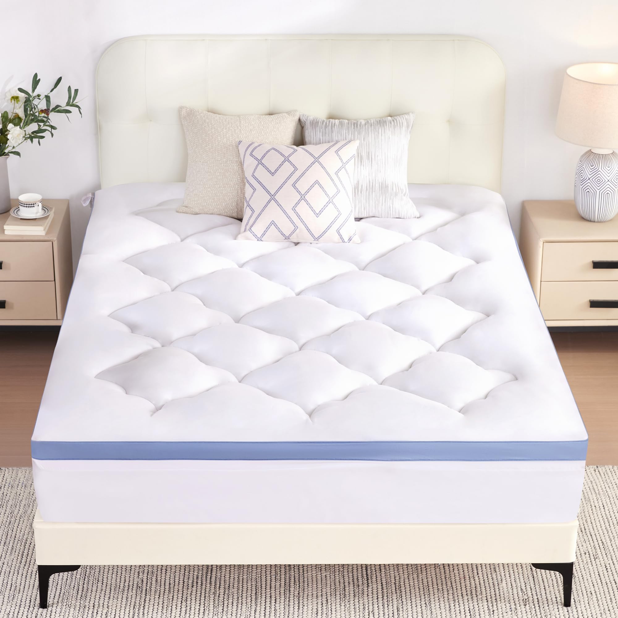 BDEUS Twin Mattress Topper, 1450 GSM Extra Thick Mattress Pad Cover Cloud for Body Pain Relief, 3D+7D Snow Down Alternative Bed Topper, Plush Pillow Top with 8-21 Inch Deep Pocket-39 x75 White