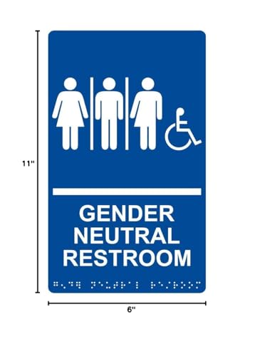 ComplianceSigns.com Gender Neutral Restroom Sign, ADA-Compliant Braille and Raised Letters, 11x6 inch Blue Acrylic with Adhesive Mounting Strips