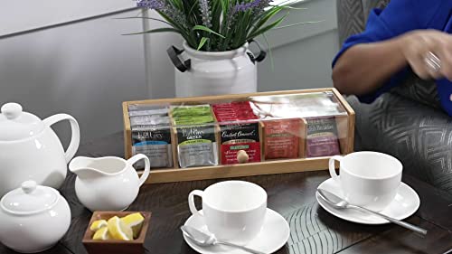 Lipper International 8187 Bamboo Wood and Acrylic Tea Box with 5 Sections, 14" x 5" x 3-3/4"
