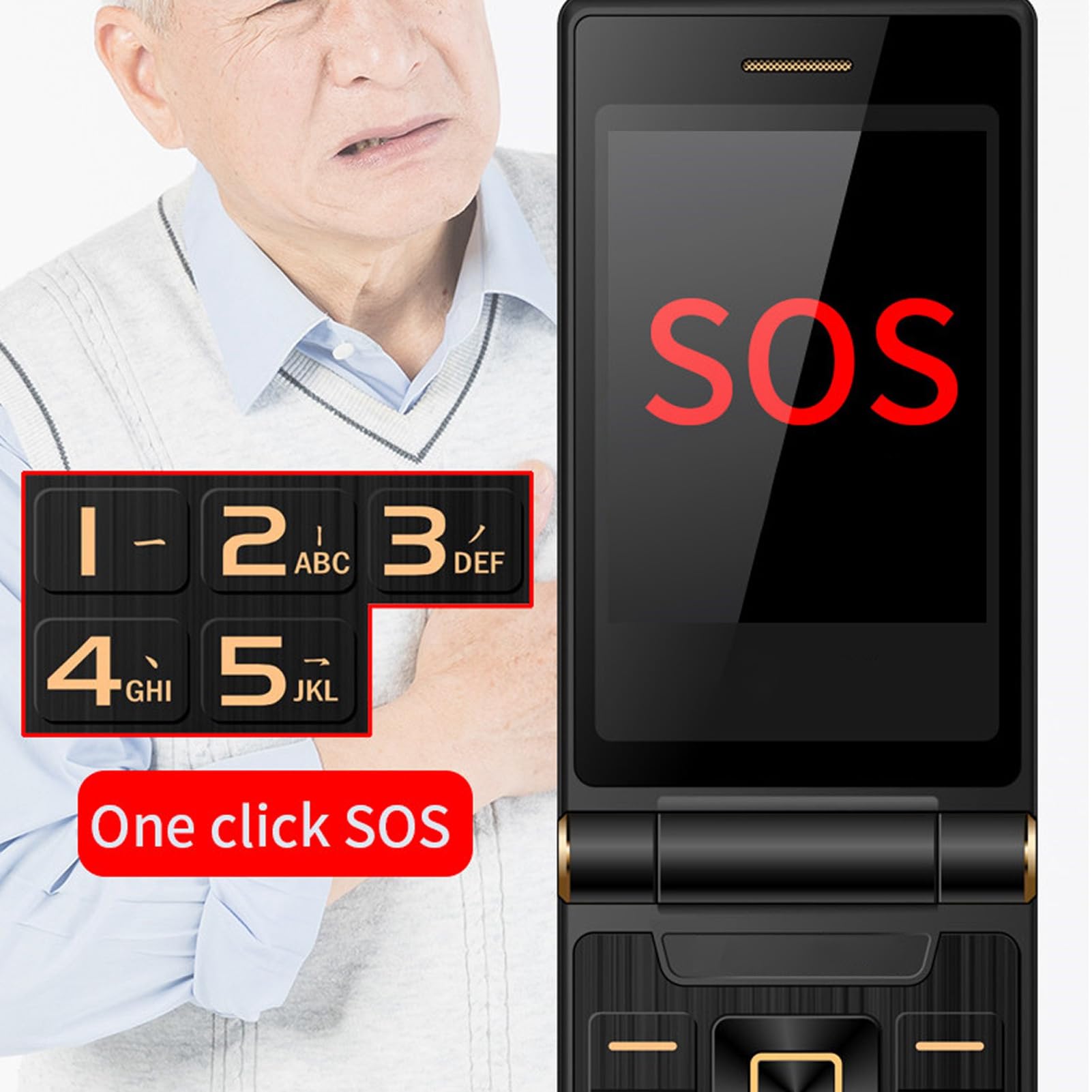 Airshi 2G Flip Cell Phone, 2.8in LED Flashlight 2.8in Flip Phone for Outdoor