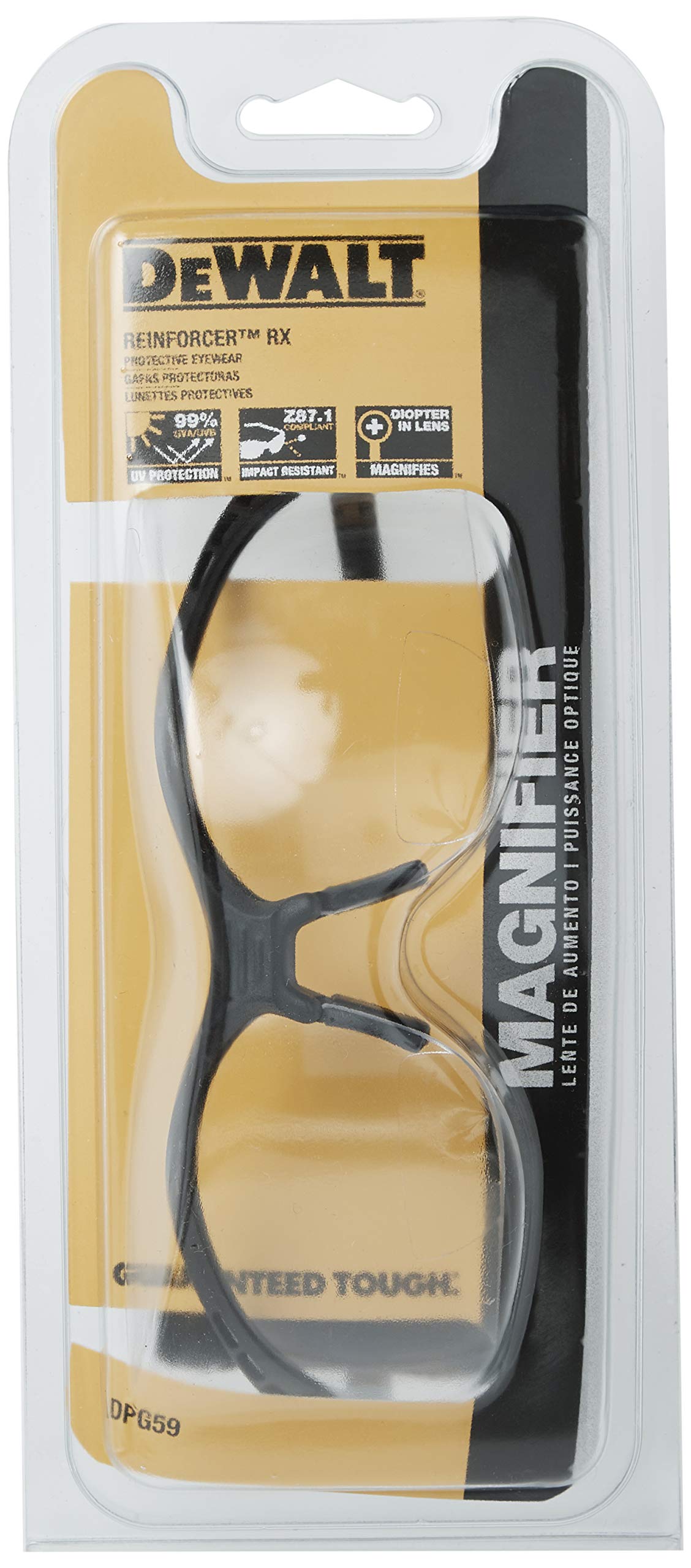 DEWALT DPG59 Reinforcer RX Bifocal Safety Glass - Black Frame/Clear Lens, 1.5 Diopter with protective sleeve