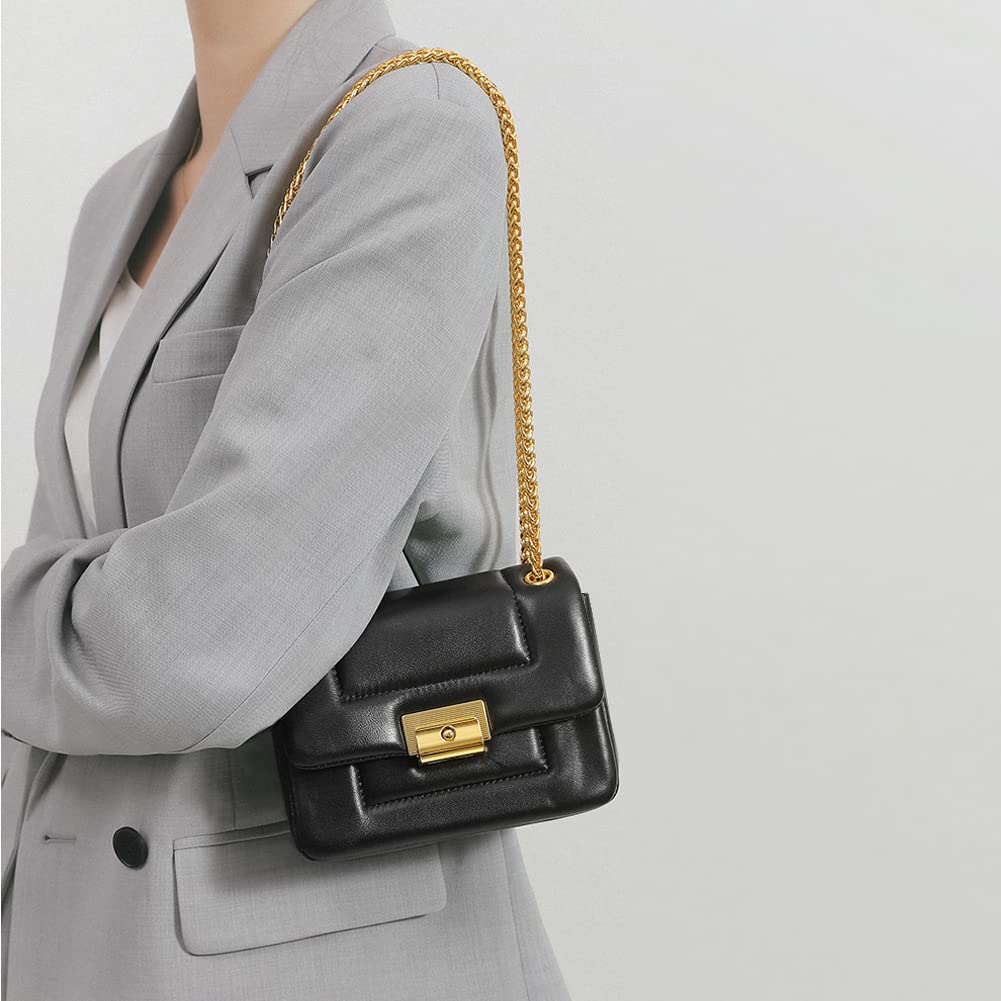 AMHDV Designer Mini Crossbody Purse Chain Quilted Shoulder Bag Women Soft Leather Clutch Handbag (Black)