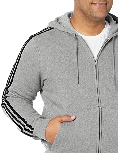 adidas Men's Essentials Fleece 3-Stripes Full-Zip Hoodie, Medium Grey Heather, 4X-Large