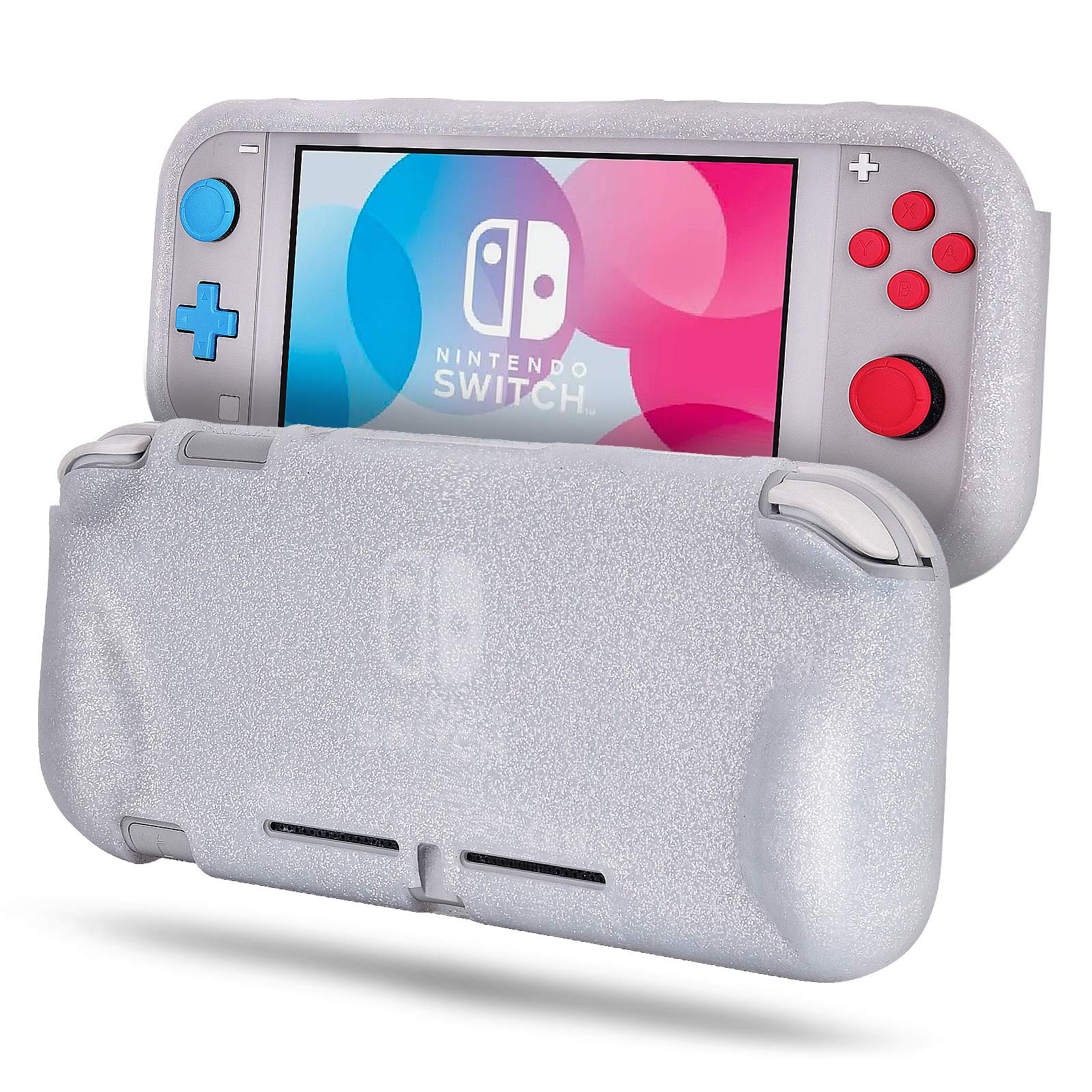 AIRSPO Silicone Protective Bling Case for Nintendo Switch Lite 2019, Soft Rubber Grip Glitter Cover with Ergonomic Handles, Shock-Absorption, Anti-Scratch, Non-Slip Design(Gray)