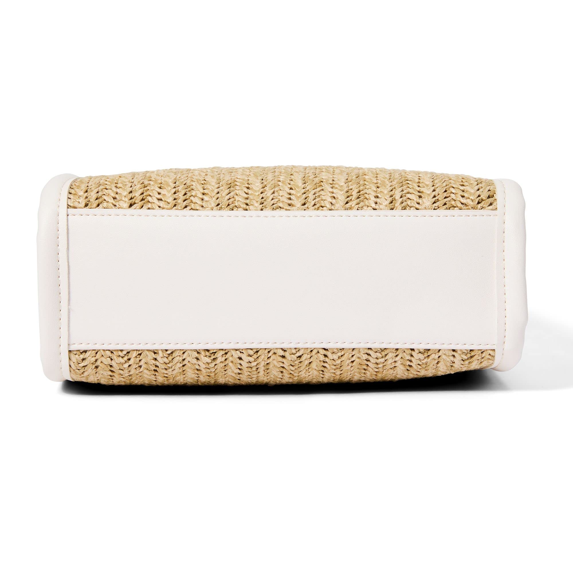 Like Dreams Women Fashion Crossbody Woven Straw Inner Polka Vegan Leather Summer Top Handle Purse (Ivory)