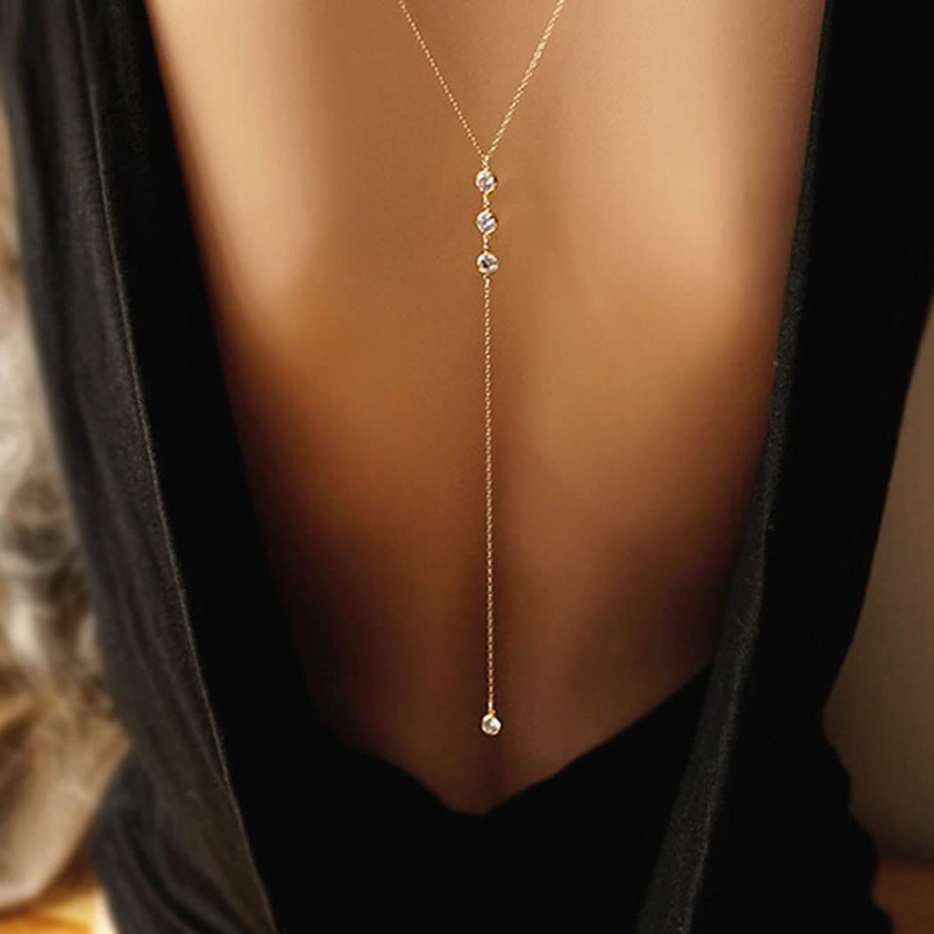 Artmiss Wedding Backdorp Necklace Crystal Gold Y Necklace Long Chain for Women and Brides