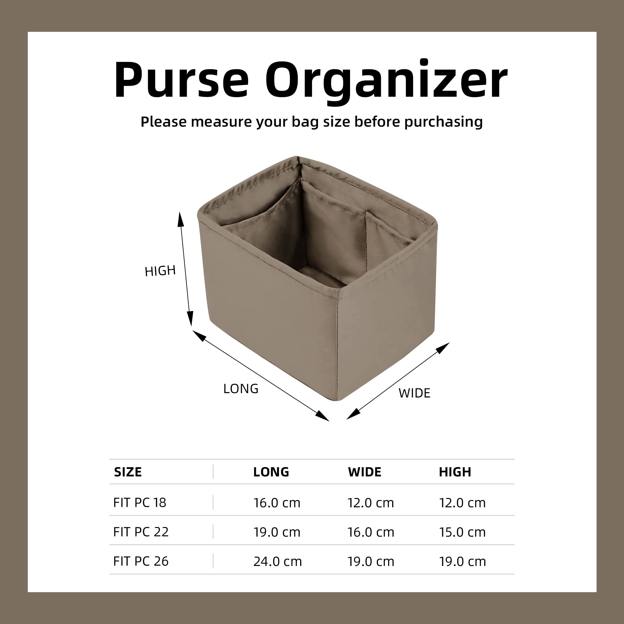 DGAZ Purse Organizer Silky Smooth,Silk,Luxury Handbag Tote in Bag Shapers, Women- Fits picotin18/22Bags (Etoupe grey, PC18)