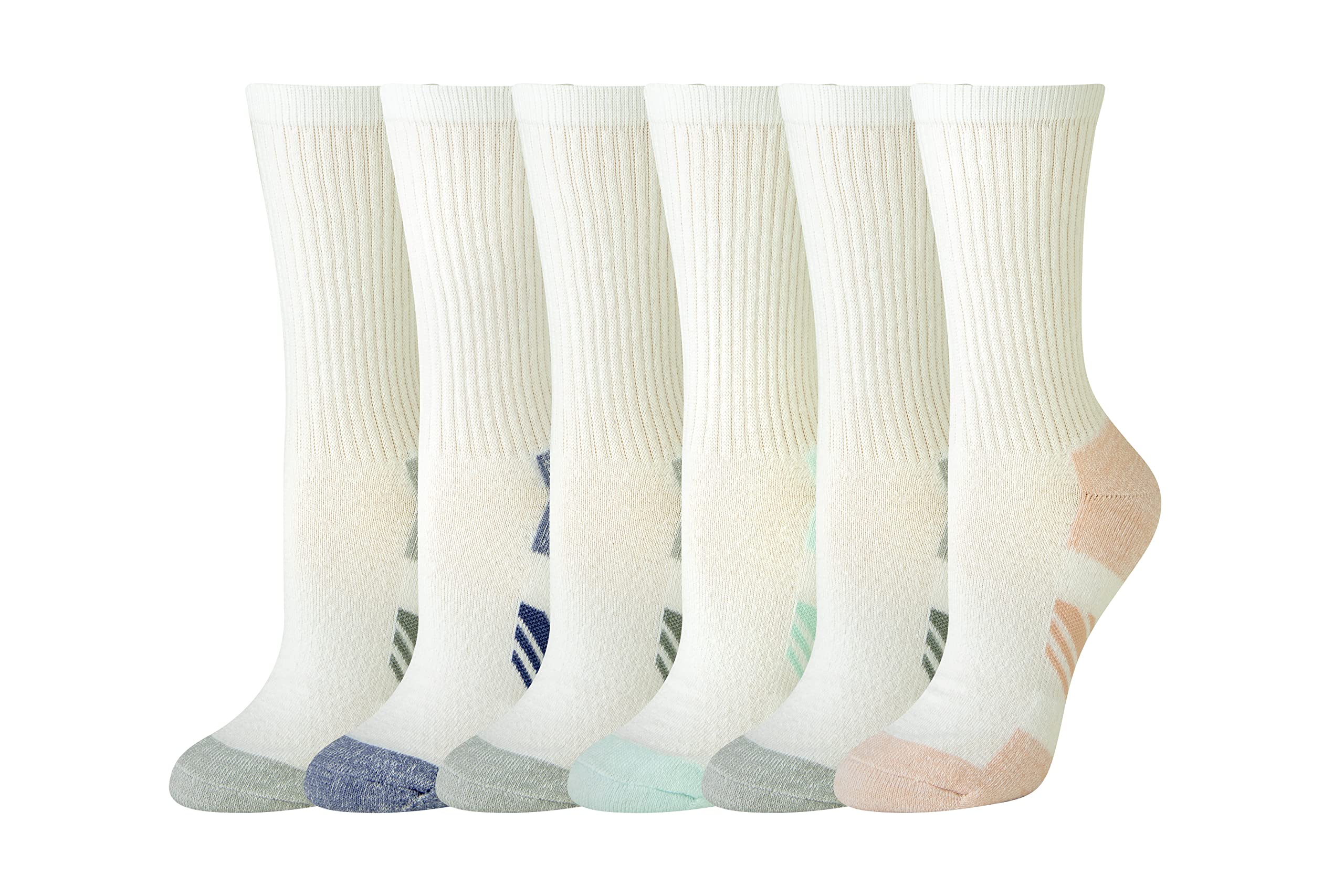 Amazon Essentials Women's Performance Cotton Cushioned Breathable Athletic Crew Sports Socks, 6 Pairs, White, 6-9