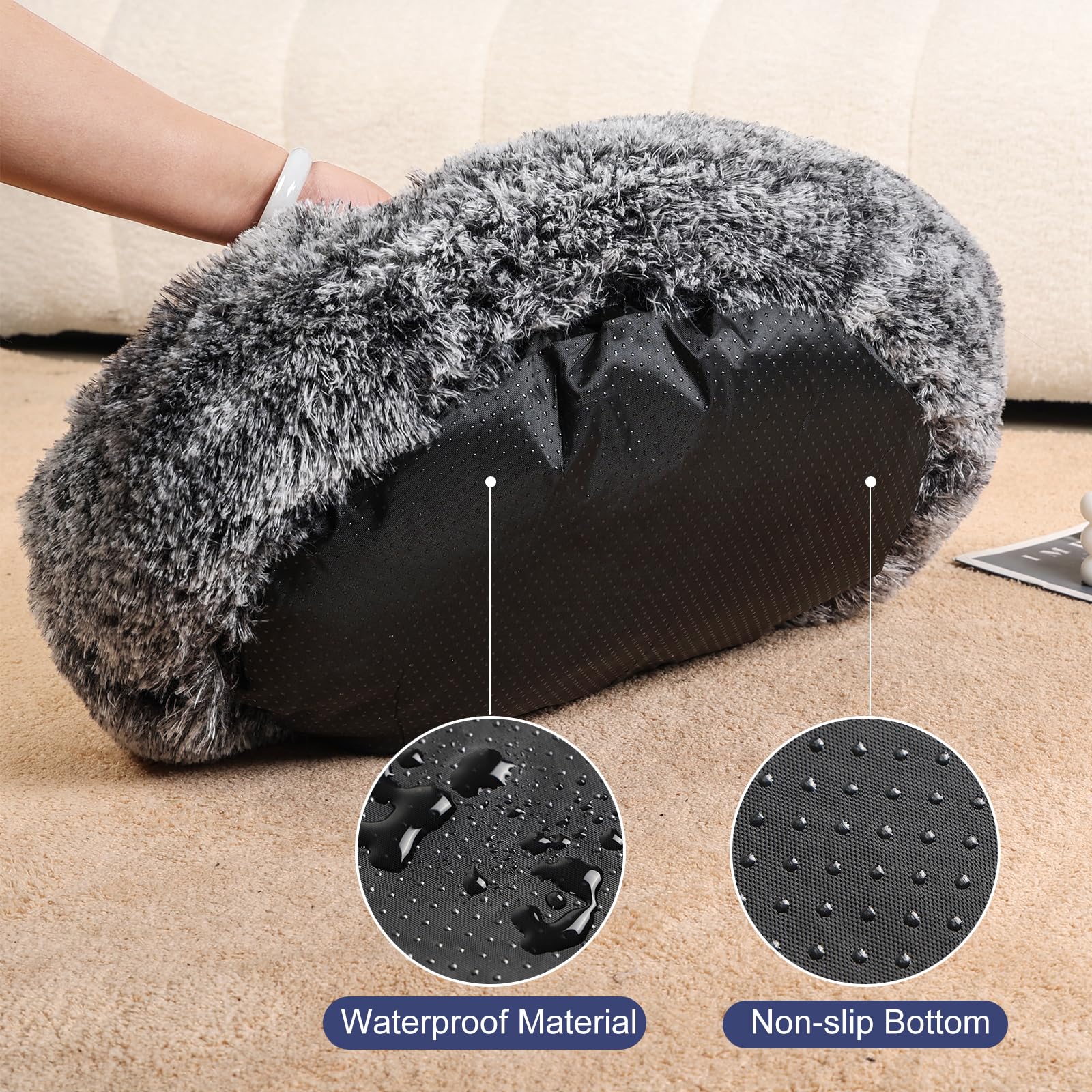 Aurako Cat Bed Dog Bed Round Cushion Pet Bed Mat Ultra Soft Plush Donut Sofa Comfortable Pillow Machine Washable Pet Cuddle Beds for Kitten Small Medium Large Dogs Cats 16" Milky White