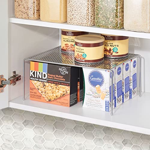 mDesign Large Raised Metal Kitchen Pantry Stacking Plate Organizer Storage Shelves, Cabinet Shelf Rack for Cupboard, Cabinet - Store Food, Dishes, Bowls, Mugs, Concerto Collection, 2 Pack, Silver