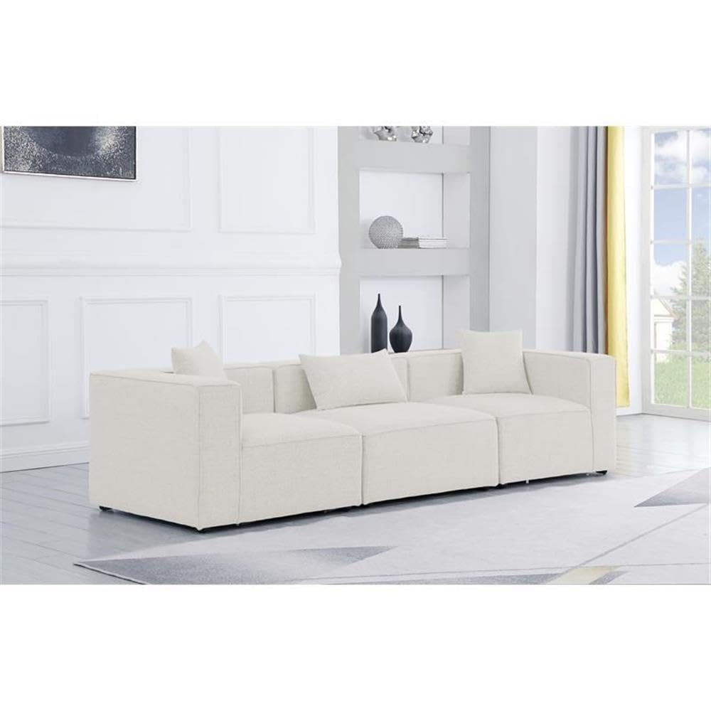 Meridian Furniture 630Cream-S108B Cube Collection Modern | Contemporary Linen Textured Fabric Upholstered Modular Sofa, Cream, 108" W x 36" D x 26" H