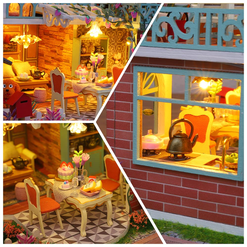 CUTEBEE Dollhouse Miniature with Furniture, DIY Wooden Dollhouse Kit Plus Dust Proof, Creative Room Idea (Jungle Resort)