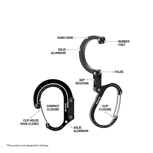 GEAR AID HEROCLIP Carabiner Clip and Hook (Small) For Purse, Stroller, and Backpack, Blue Steel