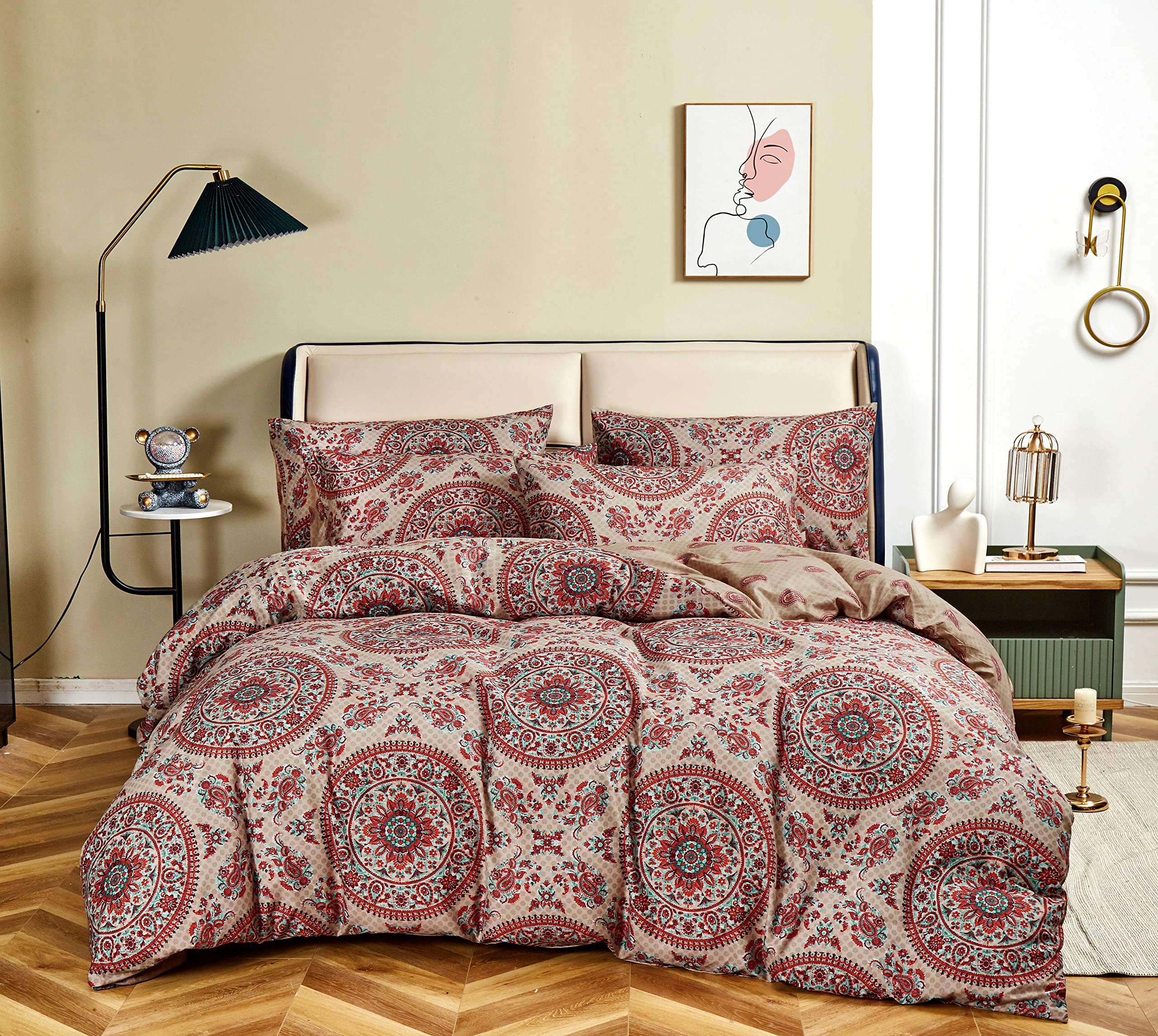 Tache Duvet Cover King Size Paisley Bohemian Boho Chic Medallion Mandala Boteh Reversible Duvet Cover, King