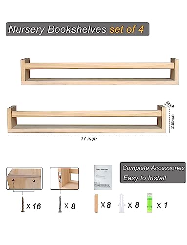 Nursery Book Shelves Set of 4,17 inch Wall Bookshelves for Kids, Perfect for Baby’s Room, Kitchen, Bedroom and Bathroom. (17S4)