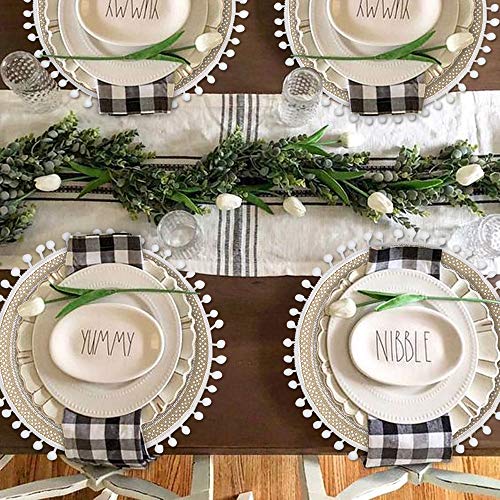 Collive Boho Round Placemat 15 Inch - Farmhouse Woven Jute Fringe Table Mats Set of 4 with Pompom Tassel Place Mat for Dining Room Kitchen Table Decor, White Tribal Folk