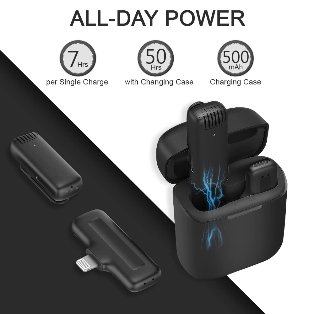 ADOSON Wireless Lavalier Microphone, 2.4GHz Plug-Play Lapel Mic with Charging Case for Recording, YouTube, TikTok, Facebook Live Stream, 3 Level Noise Reduction/Auto Sync
