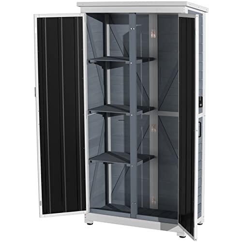 GDLF Outdoor Storage Cabinet Wood & Metal Garden Shed with Waterproof Roof and Sturdy Lockable Doors 66"