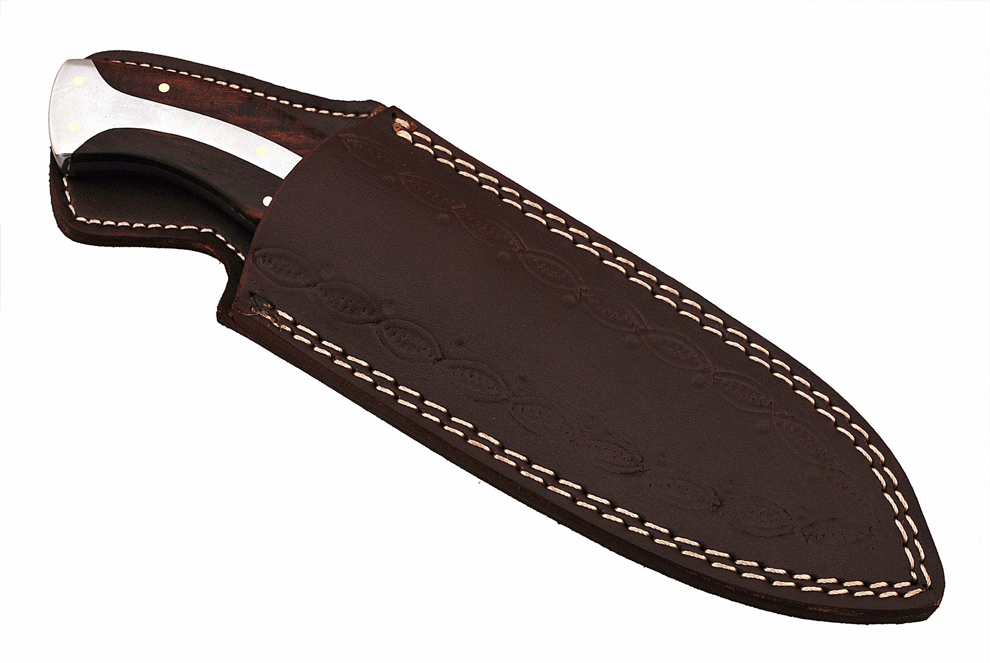 AishaTech Sharky Hand Made Hunting Knife Damascus Steel Blade Wood Brass Handle