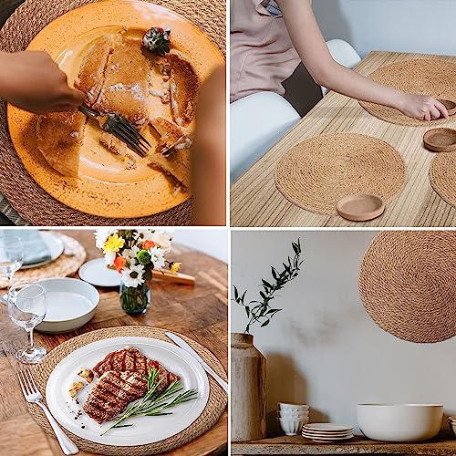 Defined Deco Round Jute Placemats Set of 8,12" Handmade Round Placemats,Woven Braided Placemats,Natural Farmhouse Place Mats,Jute Thick Hot Pads,Rustic Table Mats for Dining Table Decor,Home,Wedding.