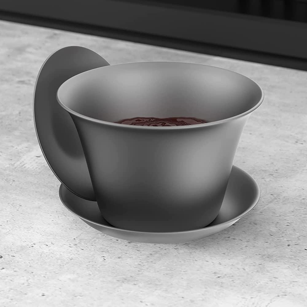 AXUYU Titanium 200ml Tea Cup with Lid and Saucer Set Chinese Traditional Gaiwan Kungfu Tea Bowl Double-Wall Loose Leaf Tea Cup