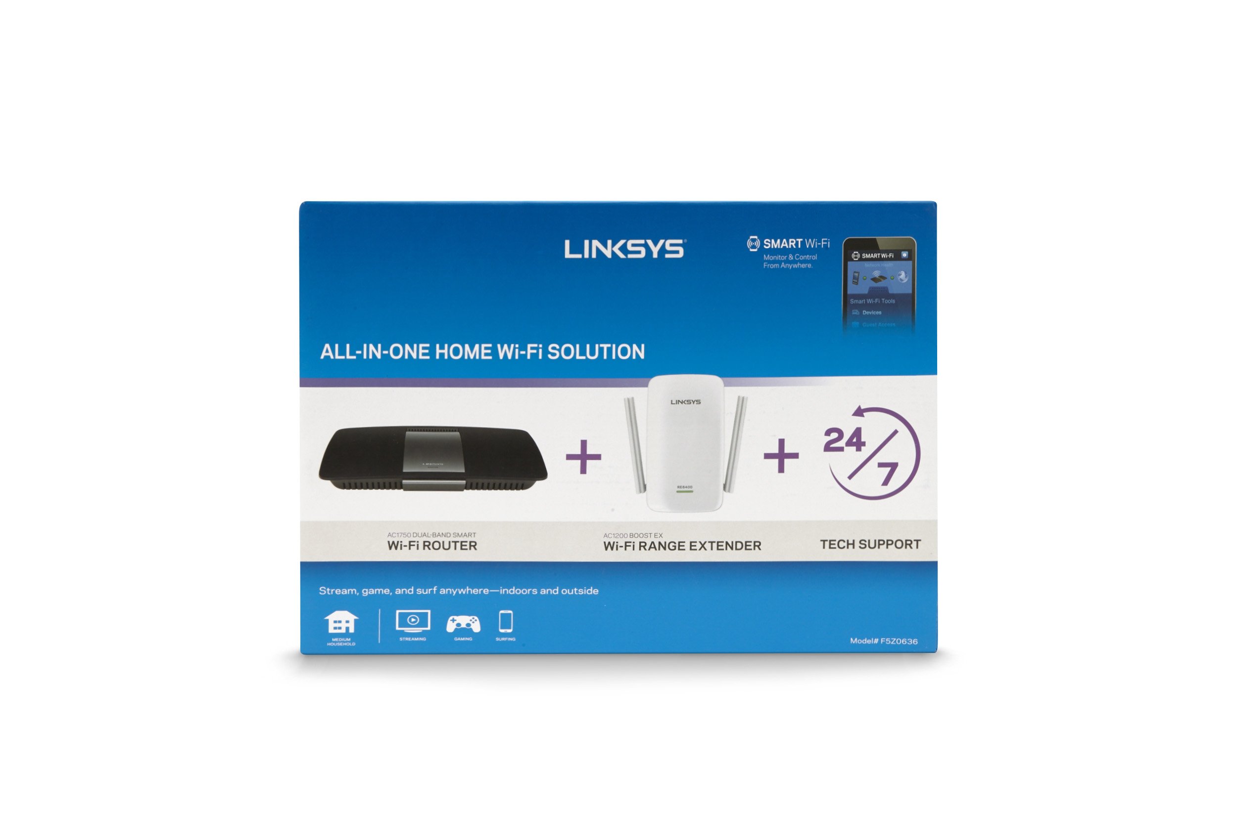 Linksys F5Z0636 All in One Home WiFi Solution Smart Router AC1750 and AC1200 Extender (Renewed)