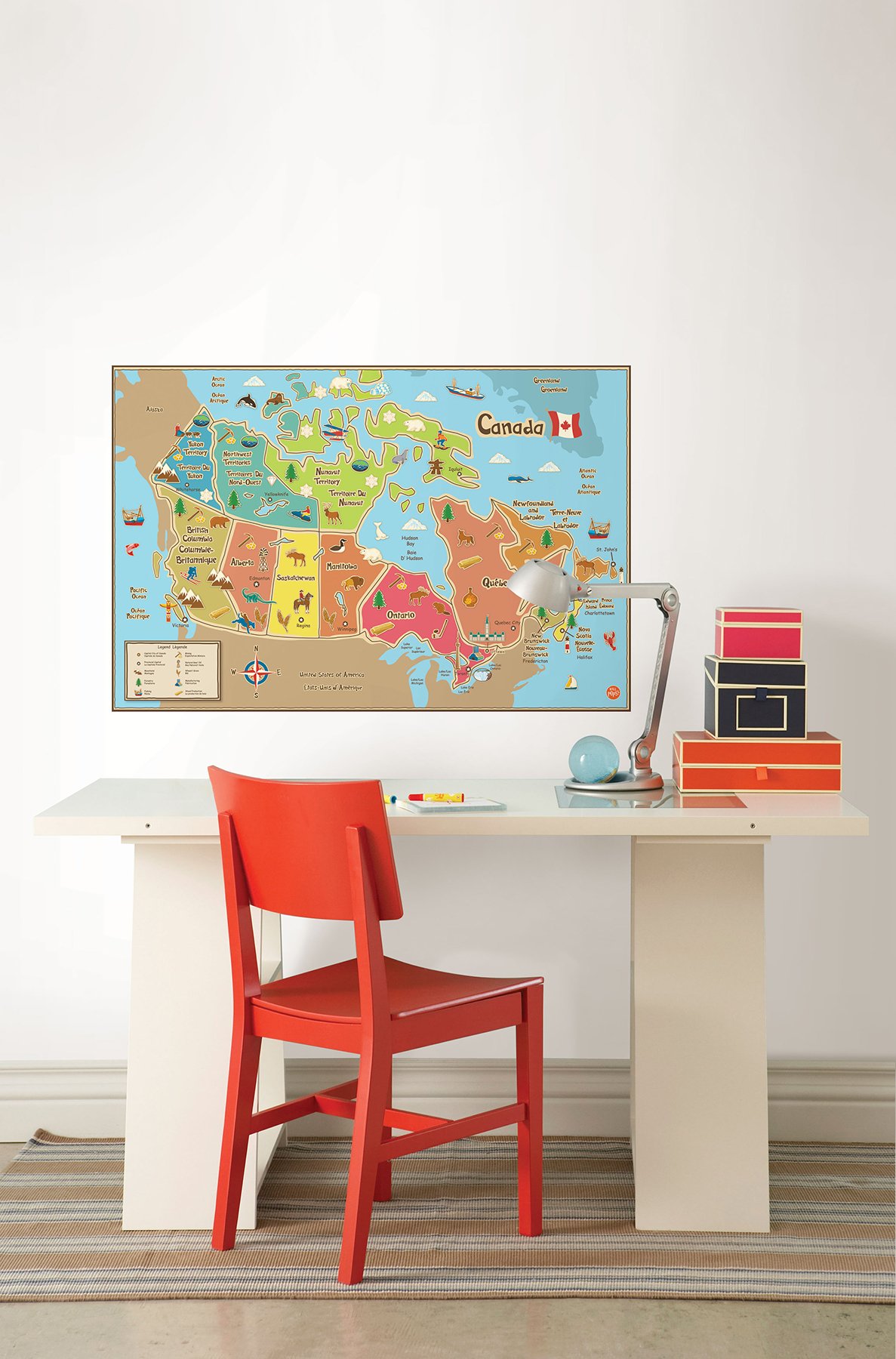 WallPops WPE1391 Kids Canada Dry Erase Map Decal, Multicolor, 24 x 36 Inch