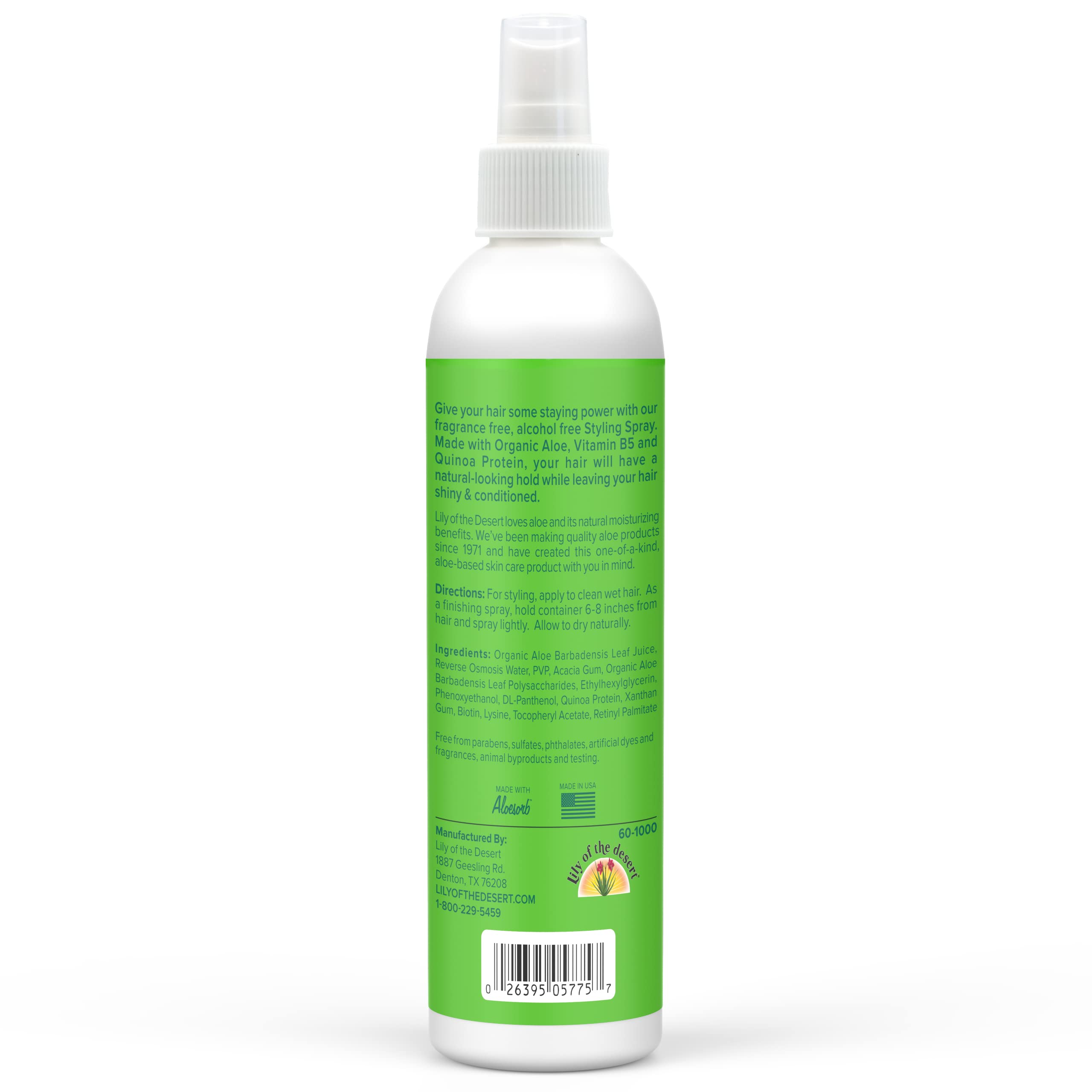 Lily Of The Desert Natural Hold Aloe Vera Hair Spray for All - Unscented, Alcohol-Free, Non-Aerosol, 8 Fl Oz
