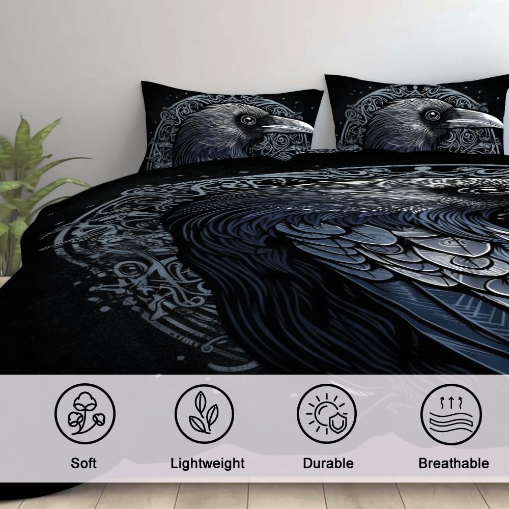 Black Raven Bedding Set - Raven Comforter Raven Crow King Bedding Raven Crow Quilt Queen Size Viking Quilt Raven Comforter Set Crow Raven Duvet Cover Set Full Twin Raven Viking Print Comforter Set