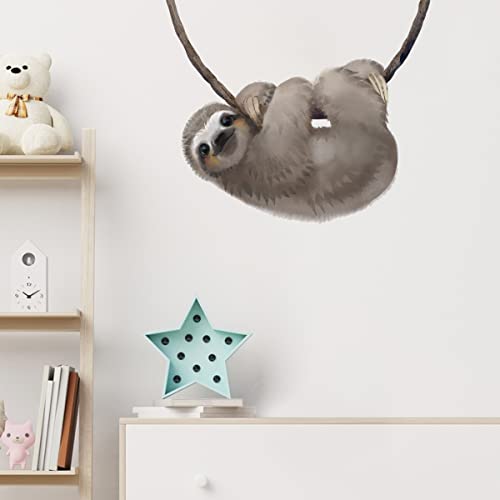 RoyoLam Little Sloth Wall Decal Nursery Animal Wall Sticker Removable Peel and Stick Waterproof Wall Art Decor Stickers for Kids Baby Classroom Living Room Playing Room Bedroom