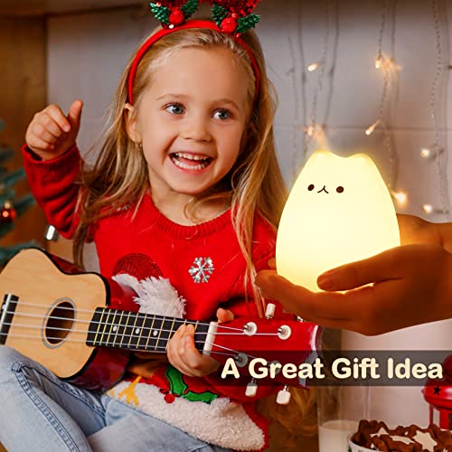 Litake Cat Night Light for Kids, Battery Powered Cat Lamp with Tail, Warm White and 9-Color Changing LED Silicone Cute Nursery Lights for Baby Kids Girl Room