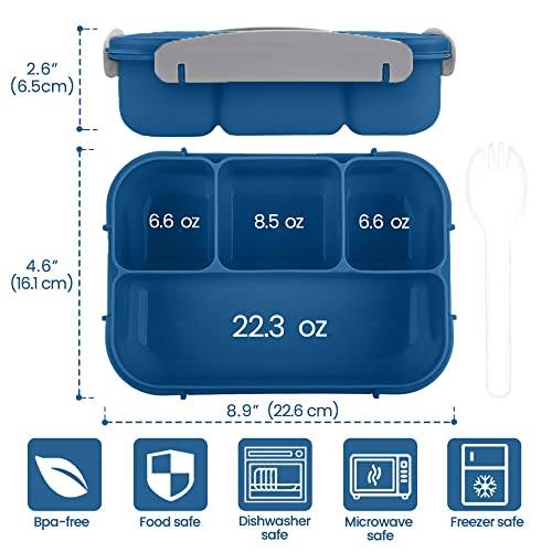 Bugucat Bento Box, Lunch Box with 4 Compartments and Cutlery, Reusable Bento Lunch Box for Adults, Food Storage Containers for School Work and Travel BPA-Free, Microwave-& Dishwasher-safe