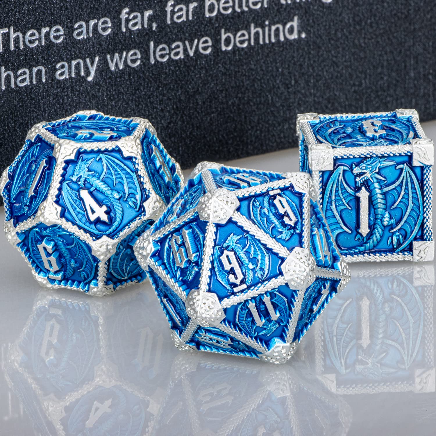 ARUOHHA 7PCS DND Metal Dice Set with Gift Box, Silver Blue D&D Dice 6 Sided Polyhedral Dice for Dungeons and Dragons RPG Role Playing Games D and D Dice D20 D12 D10 D8 D6 D4