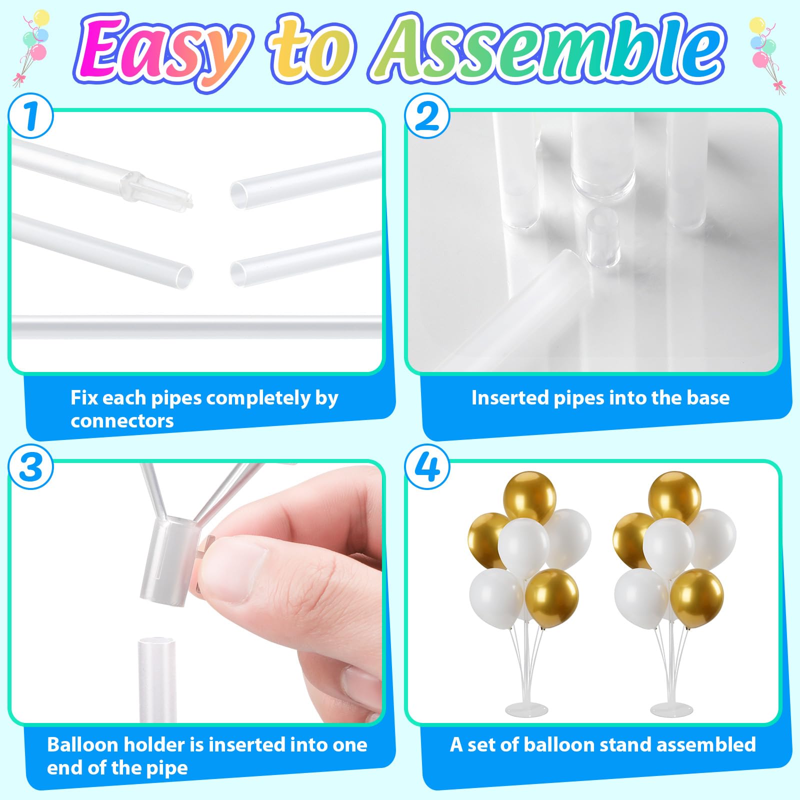 Balloon Stand Kit 4 sets Balloon Arch Stand with Base and Balloon Sticks for Christmas Table Graduation Wedding Birthday Baby Shower Gender Reveal Party Decorations