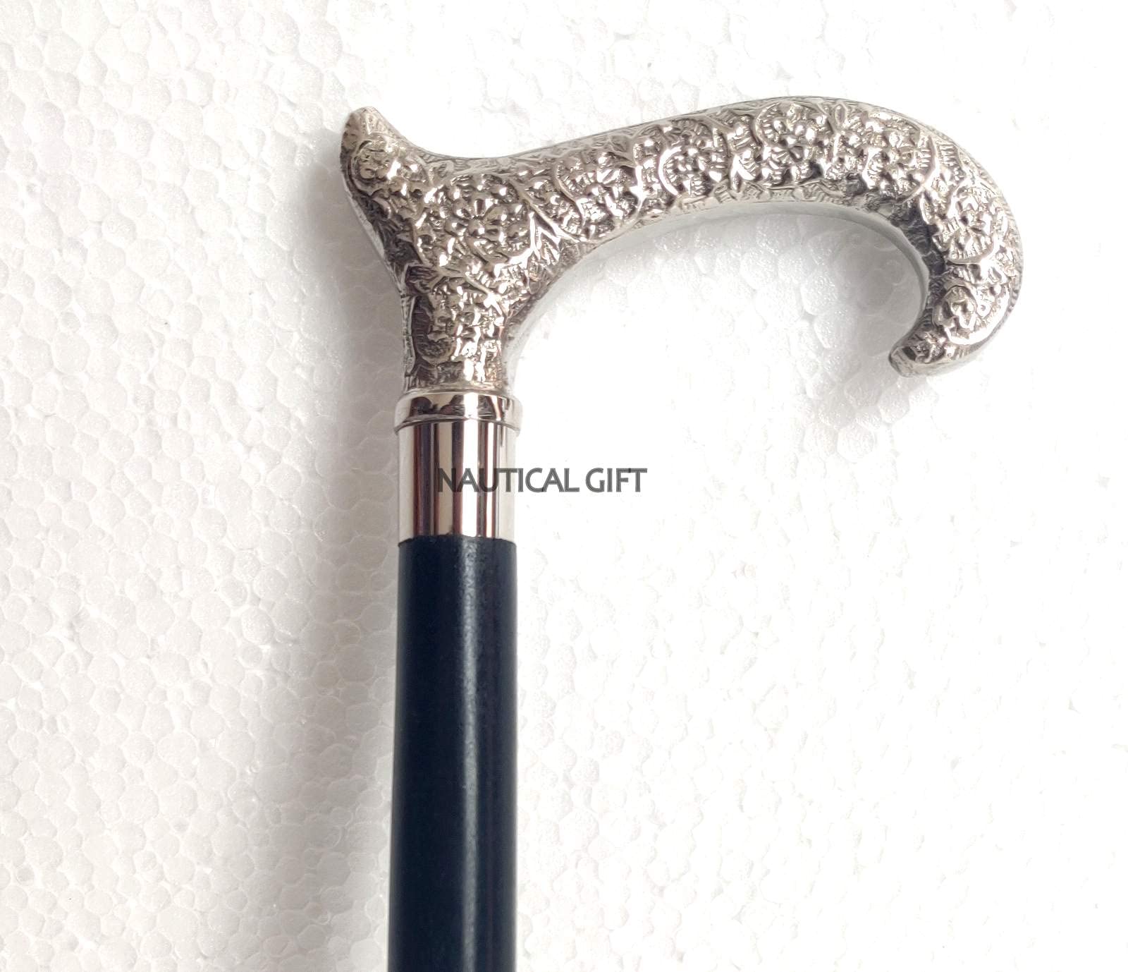 Antique home Premium Quality - Canes and Walking Sticks with Brass Handle - Affordable Gift Wooden Decorative Walking Cane Fashion Statement for MenWomenSeniorsGrandparents, silver