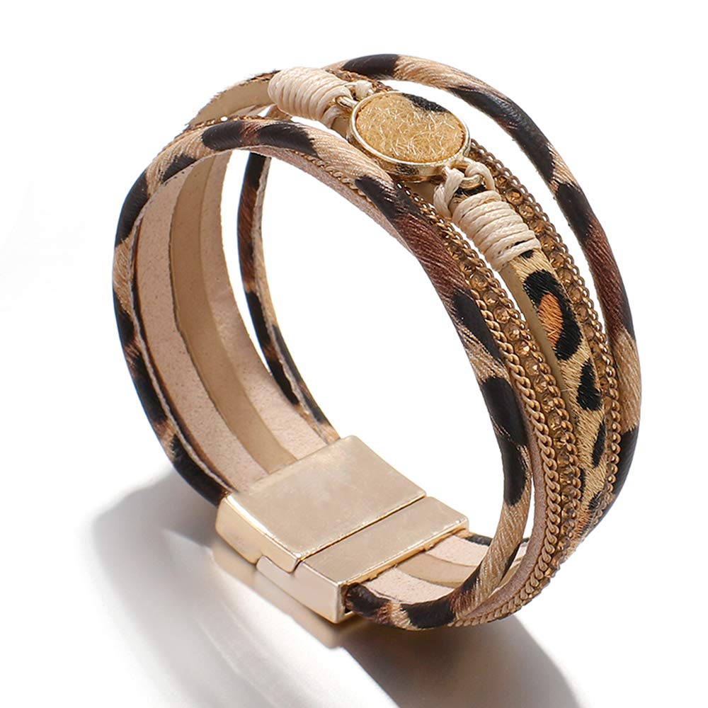 ARVATO Leather Wrap Bracelet for Women Trendy (7.68β) Multi Layerd Boho Western Animal Print Cheetah Leopard Bracelet Stackable Cuff Jewelry Mother's Day Christmas Gift