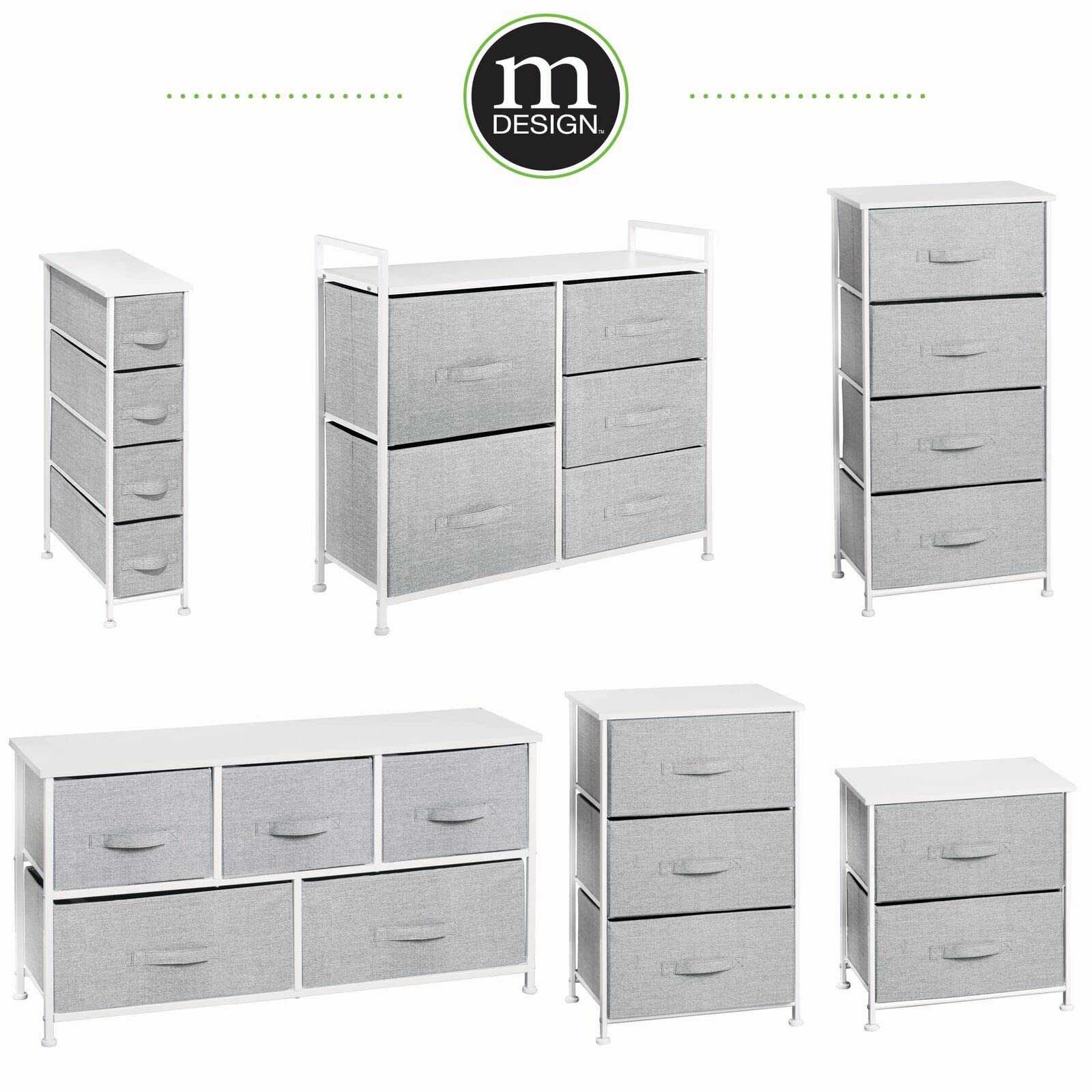 mDesign Narrow Dresser Storage Tower Stand with 4 Removable Fabric Drawers - Steel Frame, Wood Top Organizer for Bedroom, Entryway, Closet - Lido Collection - Gray