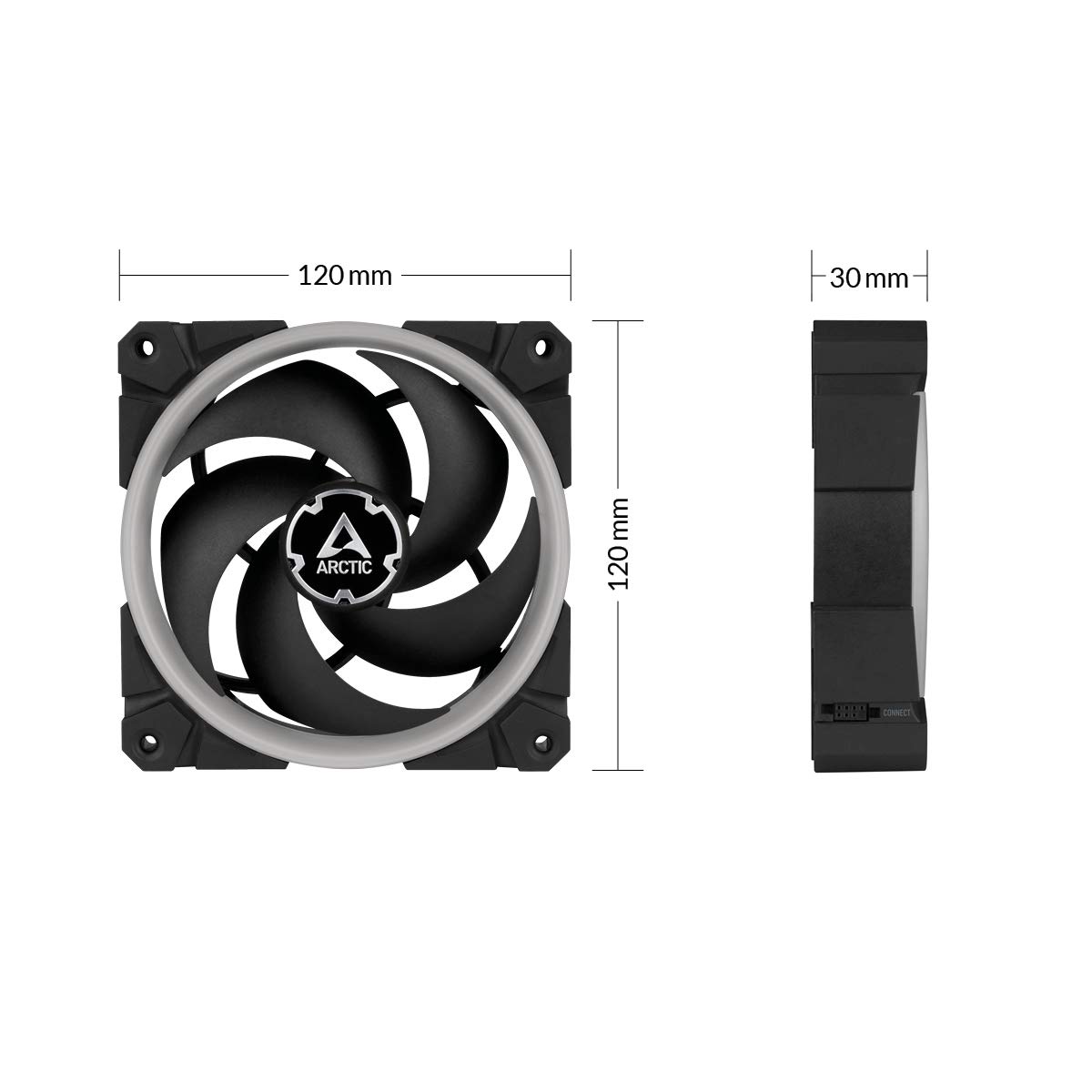 ARCTIC BioniX P120 A-RGB (3 Pack, incl. A-RGB Controller) - 120 mm Pressure-Optimised Fan with A-RGB, PWM, Cooler, Fluid Dynamic Bearing, 400-2300 RPM - Black