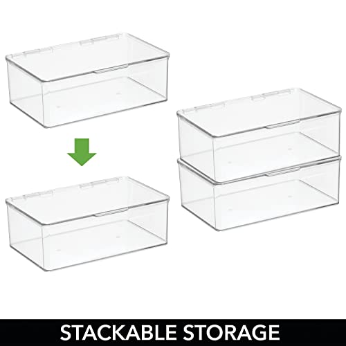 mDesign Plastic Kitchen Pantry and Fridge Storage Organizer Box Containers with Hinged Lid for Shelves or Cabinets, Holds Food, Snacks, Canned Drinks, Seasoning, Condiments, or Utensils, 2 Pack, Clear