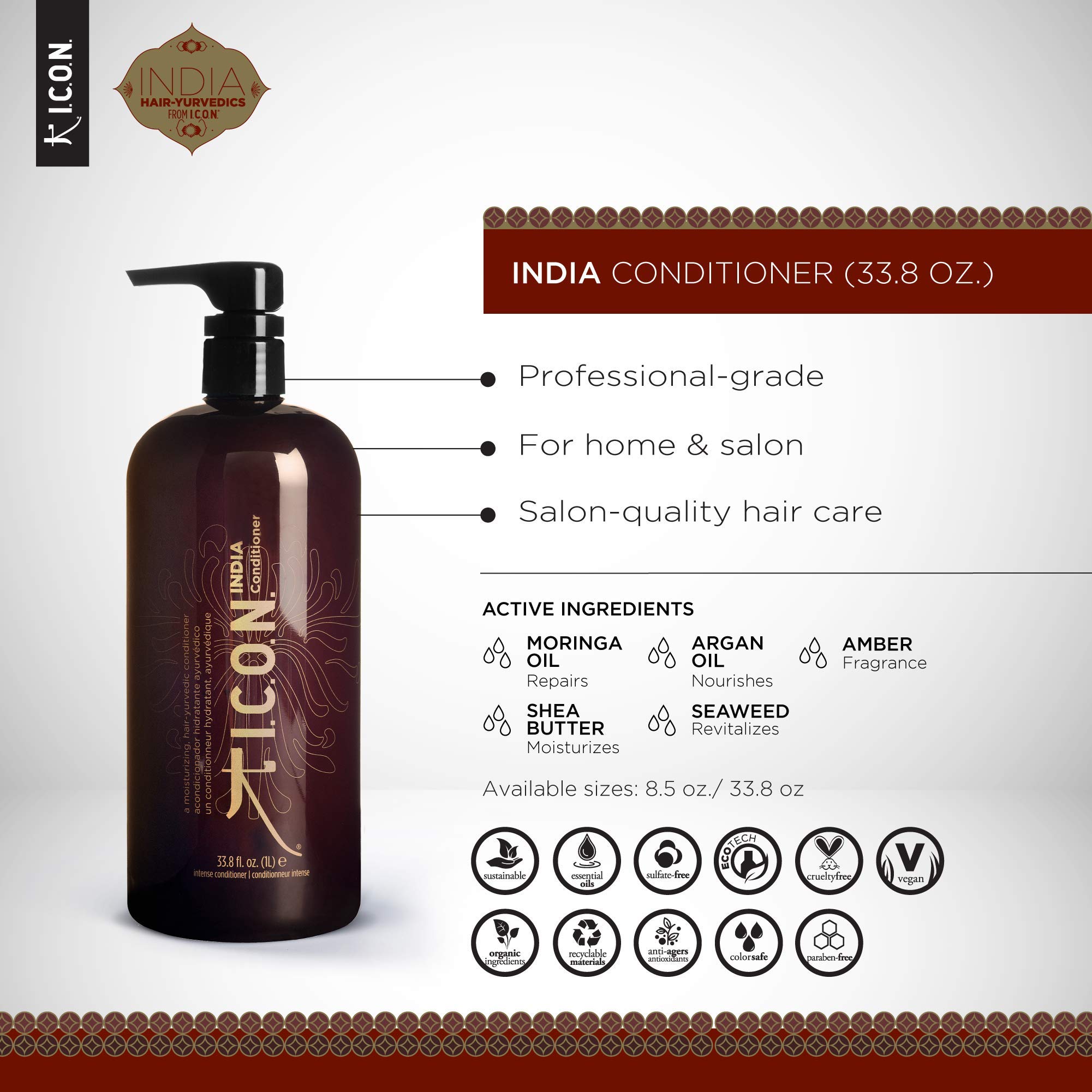 K I.C.O.N. India Conditioner, Salon Professional Nourishing and Strengthening Conditioner, 33.8 Ounces