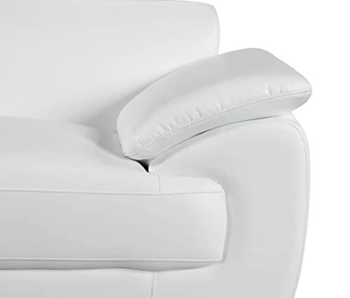 Blackjack Furniture 4571 Veal Collection 2 Piece Genuine Leather Sofa Set for Living Room, Modern Couch and Loveseat with Lumbar Support and Large Adjustable Headrests, 2+3 Seater, White