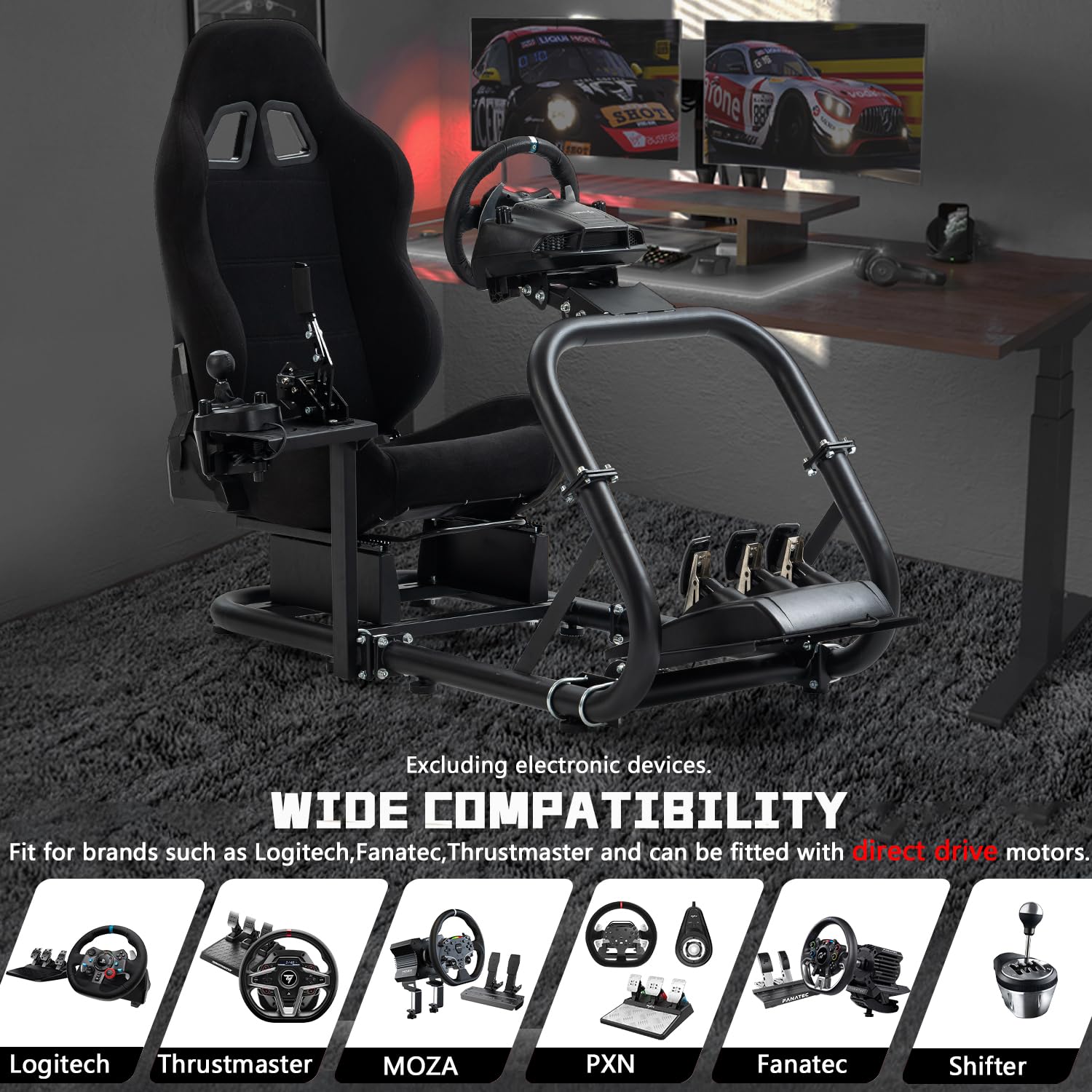 Dardoo G29 Advanced Racing Simulator Cockpit with Ergonomic Seat Fit for Logitech/Thrustmaster/Fanatec/PS5 G920 G923 T300RS T500RS TX,Adjustable Steering Wheel Stand,No Wheel,Pedal and Handbrake