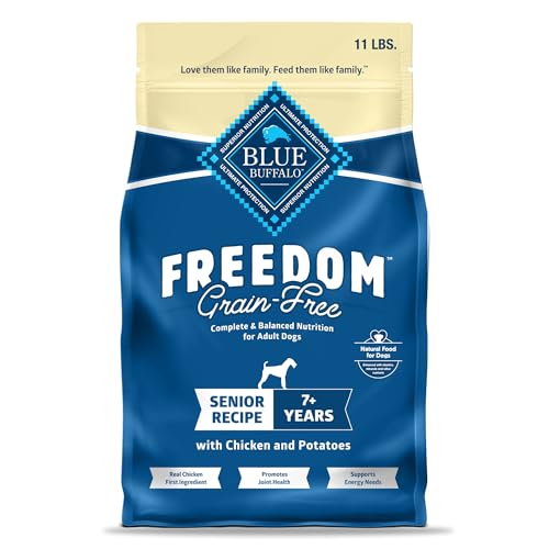 Blue Buffalo Freedom Grain-Free Senior Dry Dog Food, Provides Energy To Stay Active, Made in the USA with Natural Ingredients, Chicken & Potatoes, 11-lb. Bag